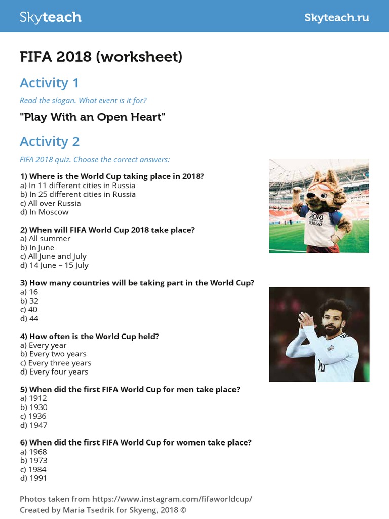 FIFA 2018 Worksheet | Download Free PDF | Fifa World Cup | Rules