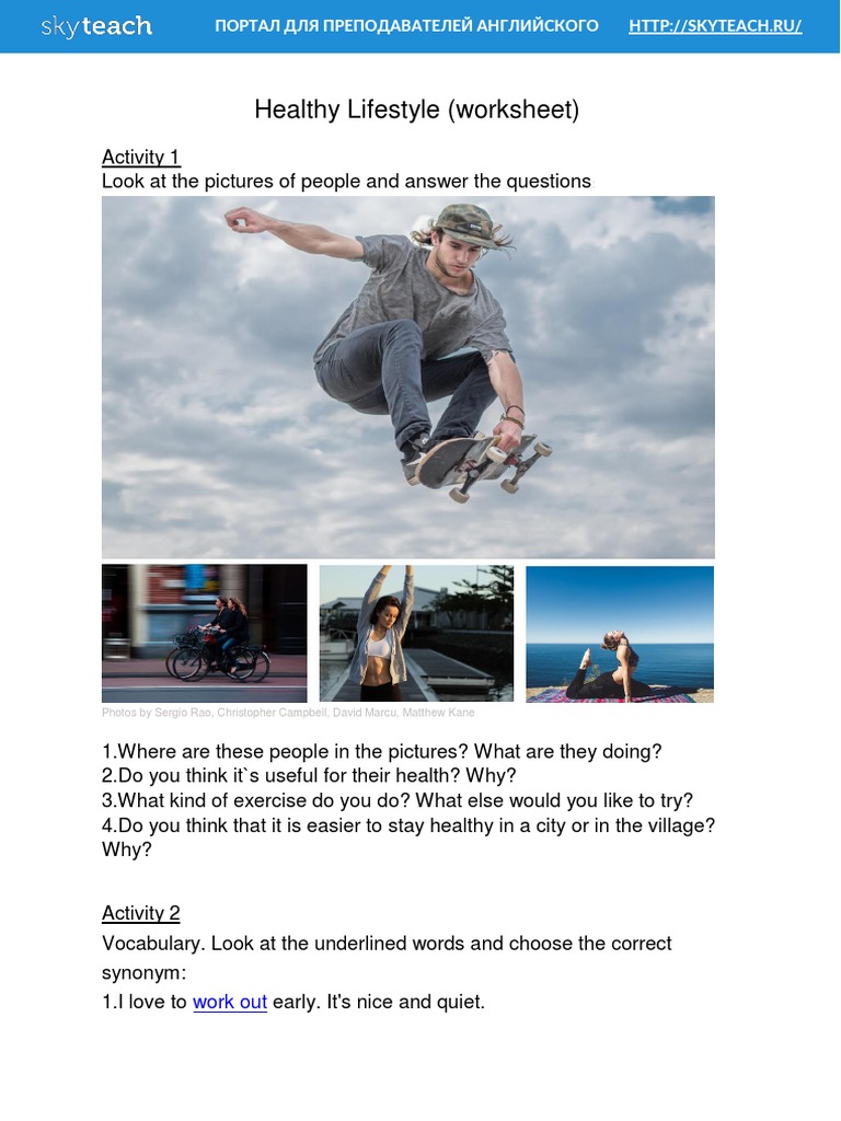 Healthy Lifestyle (Worksheet) : Work Out | PDF | Foods | Wellness