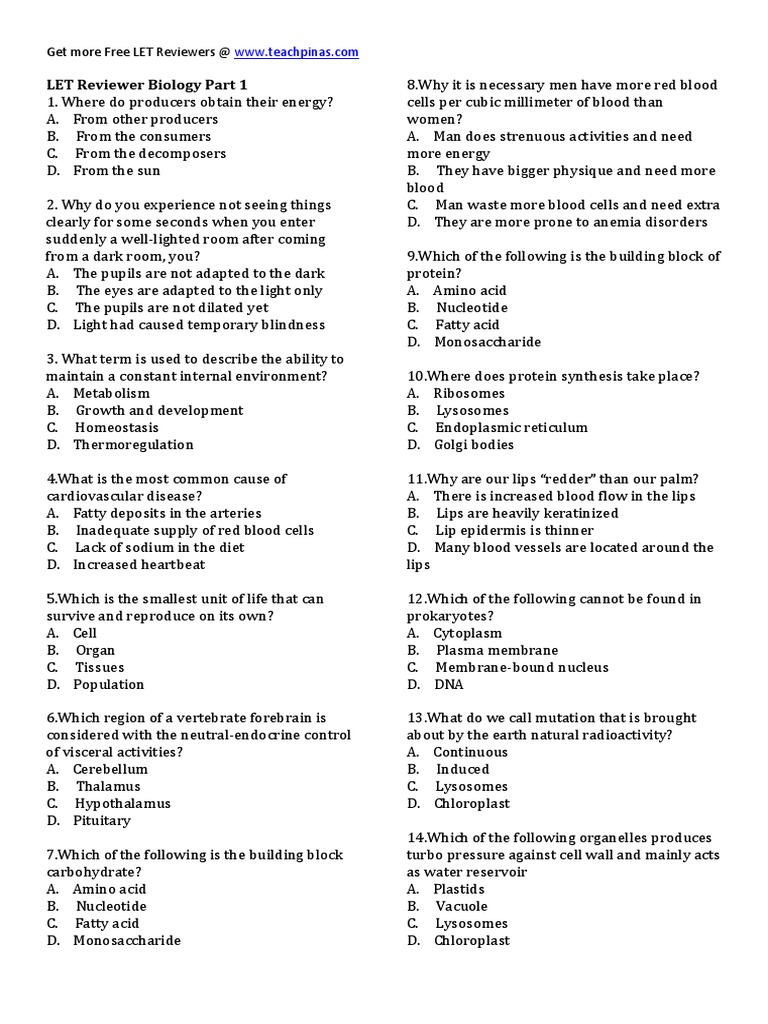 LET Biology Reviewer Part 1 | PDF | Meiosis | Cell (Biology)