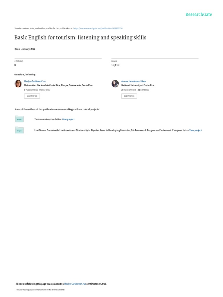 Basic English For Tourism: Listening and Speaking Skills: January 2014 ...