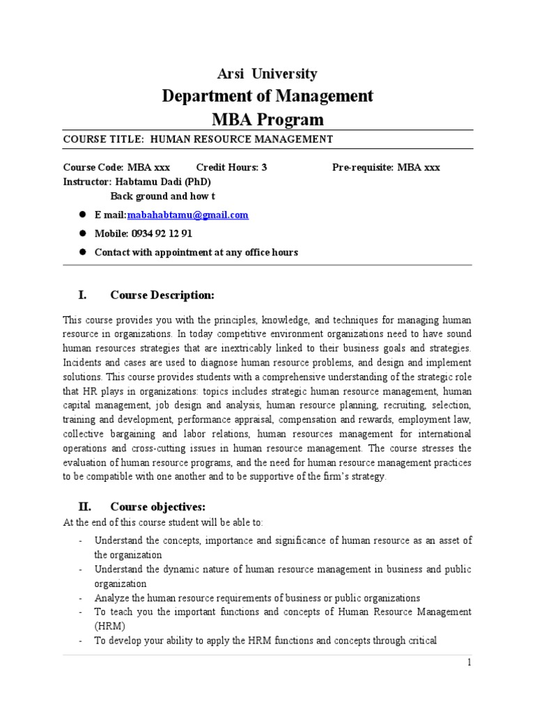 MBA 612 Course Outline HRM | PDF | Human Resource Management | Human ...