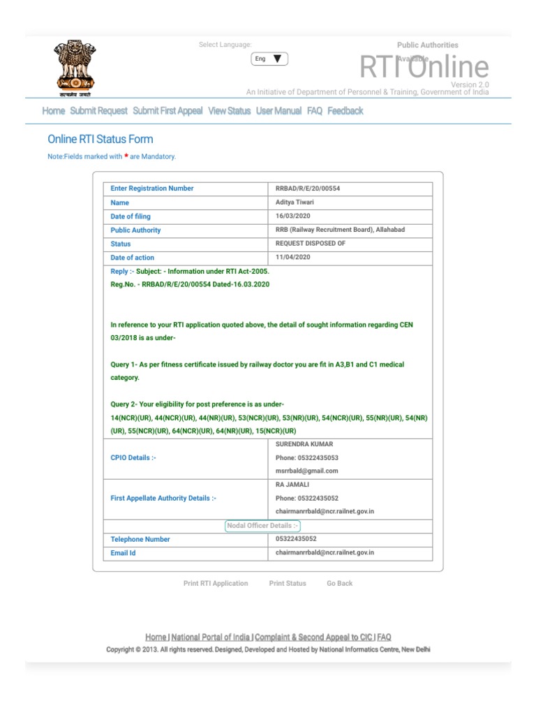 Online RTI Status Form | PDF | Government Information | Business
