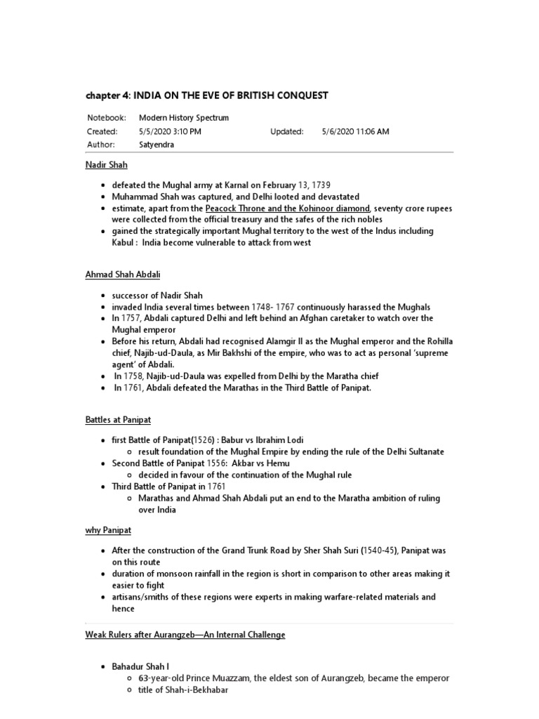 Chapter 4: India On The Eve of British Conquest | PDF | Mughal Empire ...