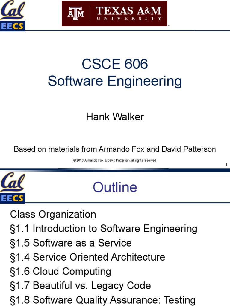 CSCE 606 Software Engineering: Hank Walker | PDF | Software As A ...