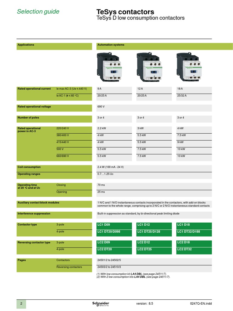 Tesys Contactors: Selection Guide | PDF | Manufactured Goods ...