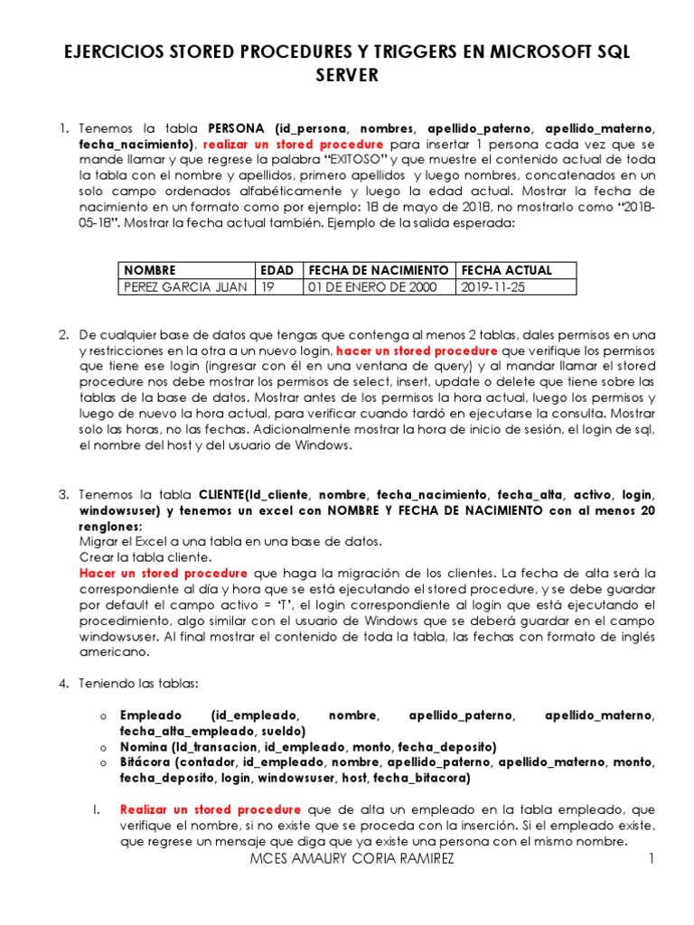 Ejercicios Stored Procedures y Triggers Noviembre 2019 | PDF | SQL | Datos