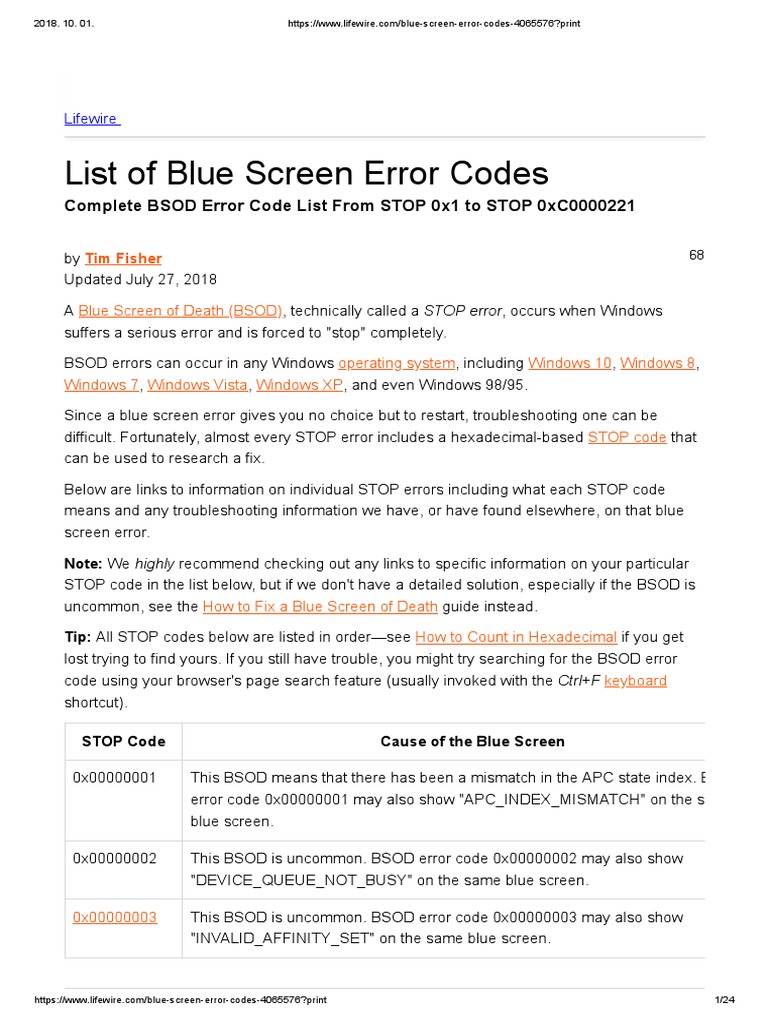 Blue Screen Error Codes 4065576 | PDF | Microsoft Windows | Ibm Pc ...