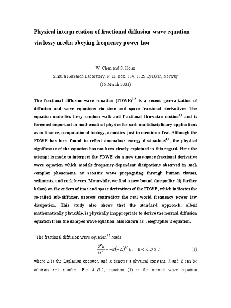 02 - Physical Interpretation of Fractional Diffusion-Wave Equation | PDF | Attenuation | Wave ...