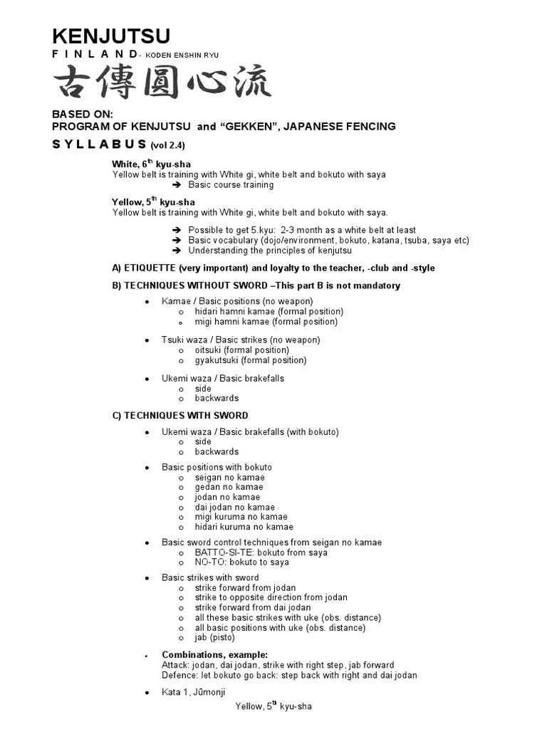 Koden Enshin Ryu Yellow | PDF | Japanese Martial Arts | East Asian Martial Arts