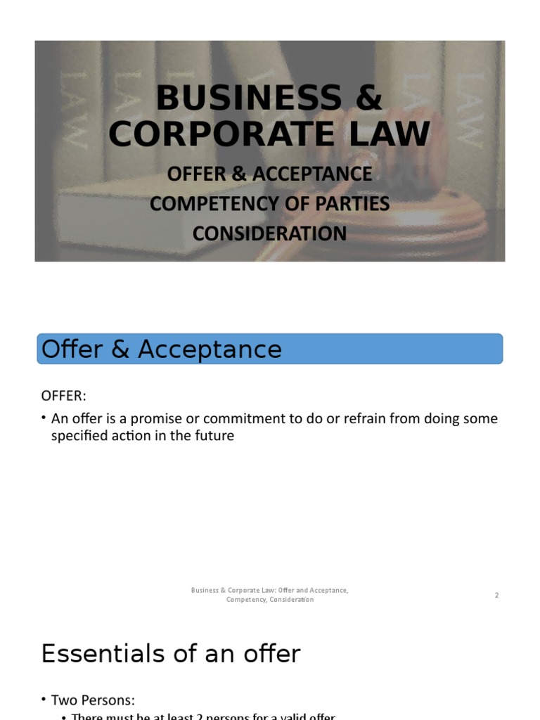 Lecture 03 - Offer Acceptance Consideration Competency | PDF | Offer ...