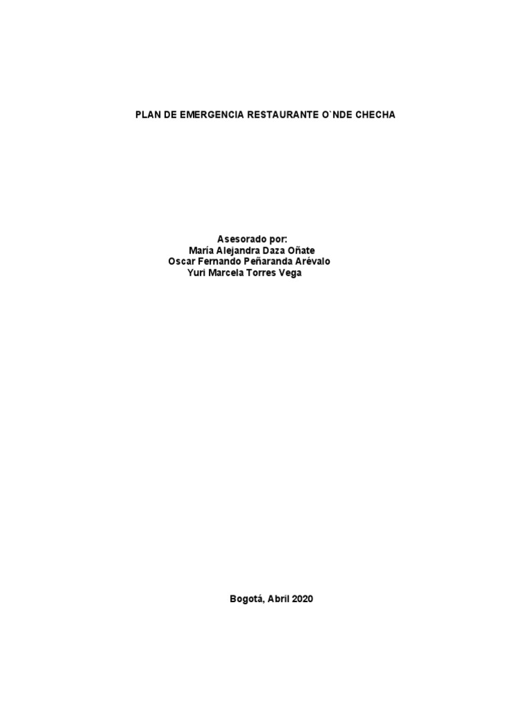 Plan de Emergencia Restaurante | PDF | Seguridad y salud ocupacional ...