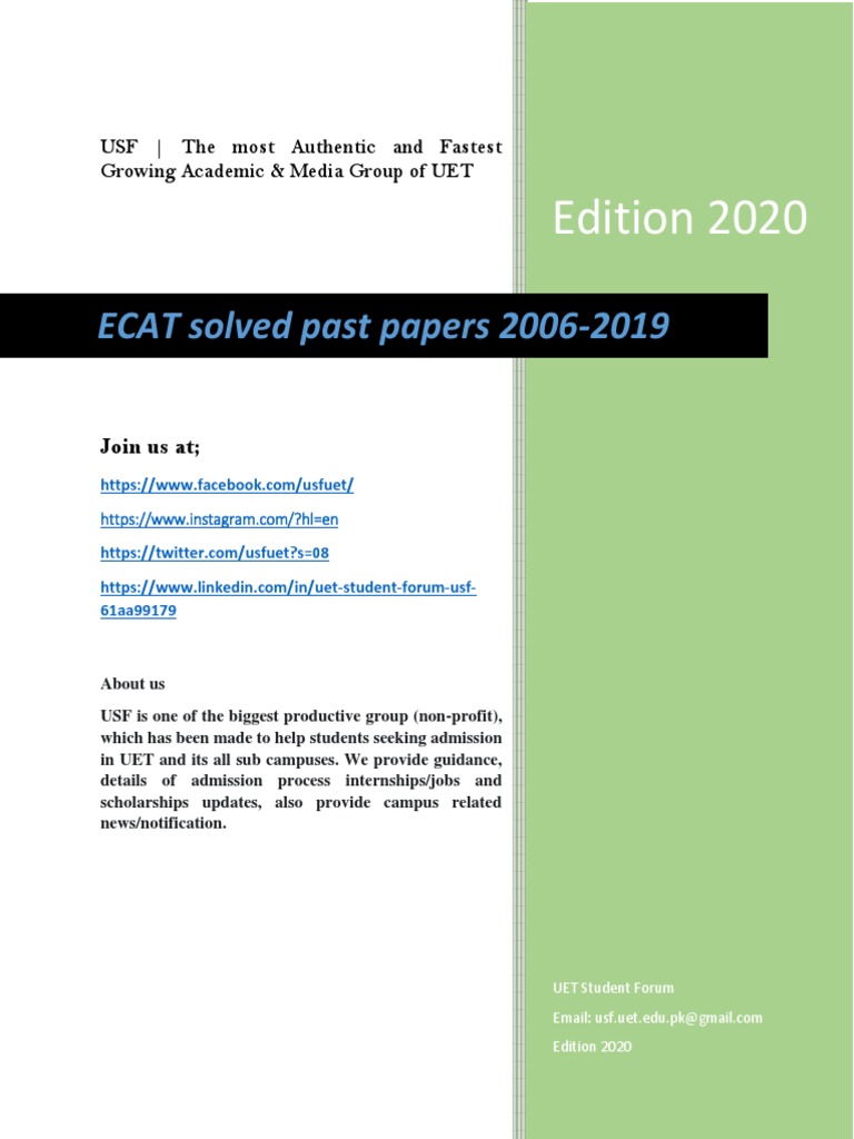 ECAT Solved Papers 2006-19 by USF | PDF