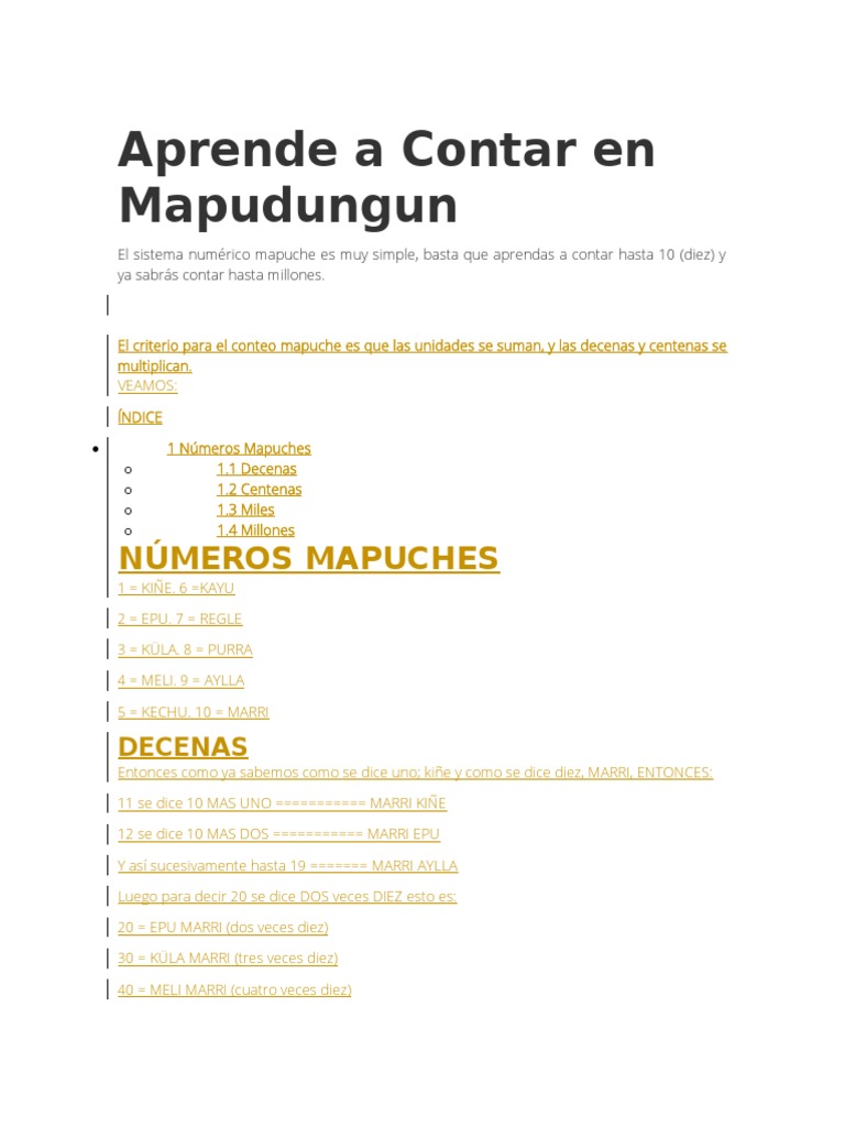 Aprende A Contar en Mapudungun | PDF | Cultura de las Americas ...