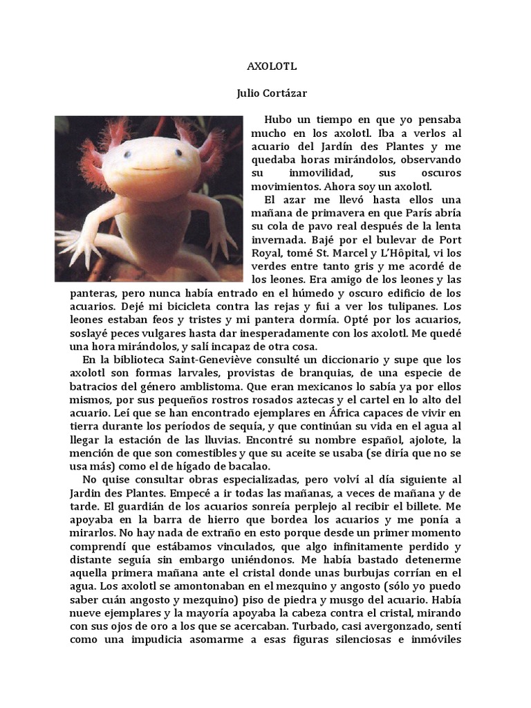 Cortazar, Axolotl | PDF | Acuario | Cuentos