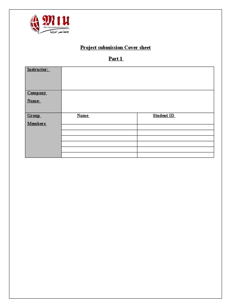 Project Submission Cover Sheet: Instructor | PDF