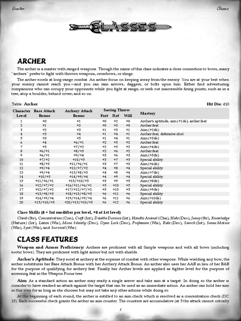 Venator - Character Classes | PDF | Archery | Projectile Weapons