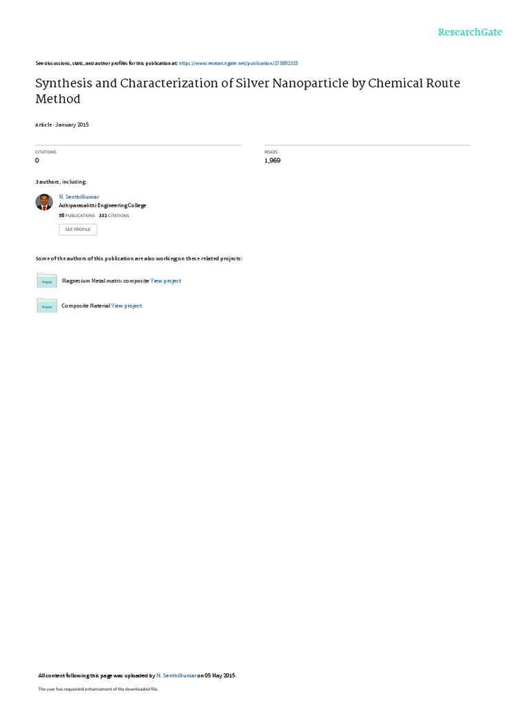 Synthesis and Characterization of Silver Nanoparticle by Chemical Route ...