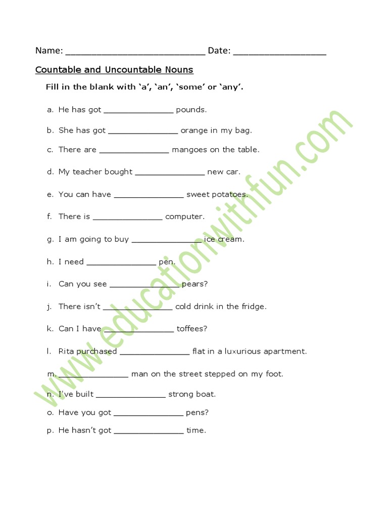 Grade 4 Countable Nouns Worksheet | PDF | Language Arts & Discipline