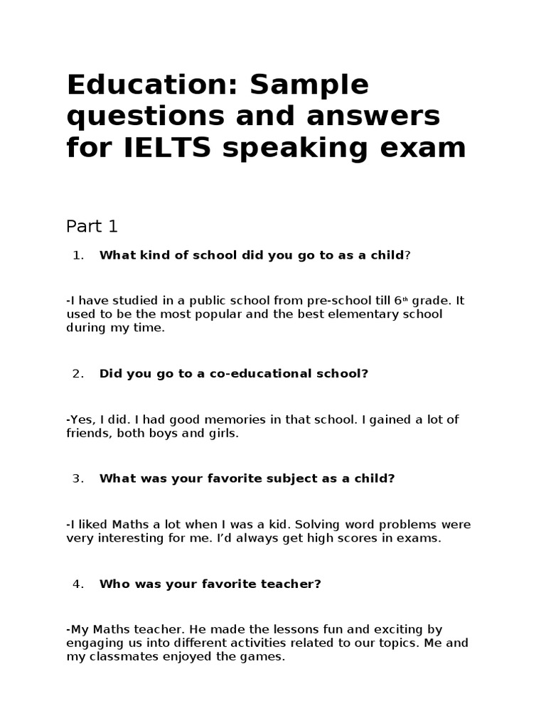 Education Sample Answers Speaking | PDF | Schools | Teachers