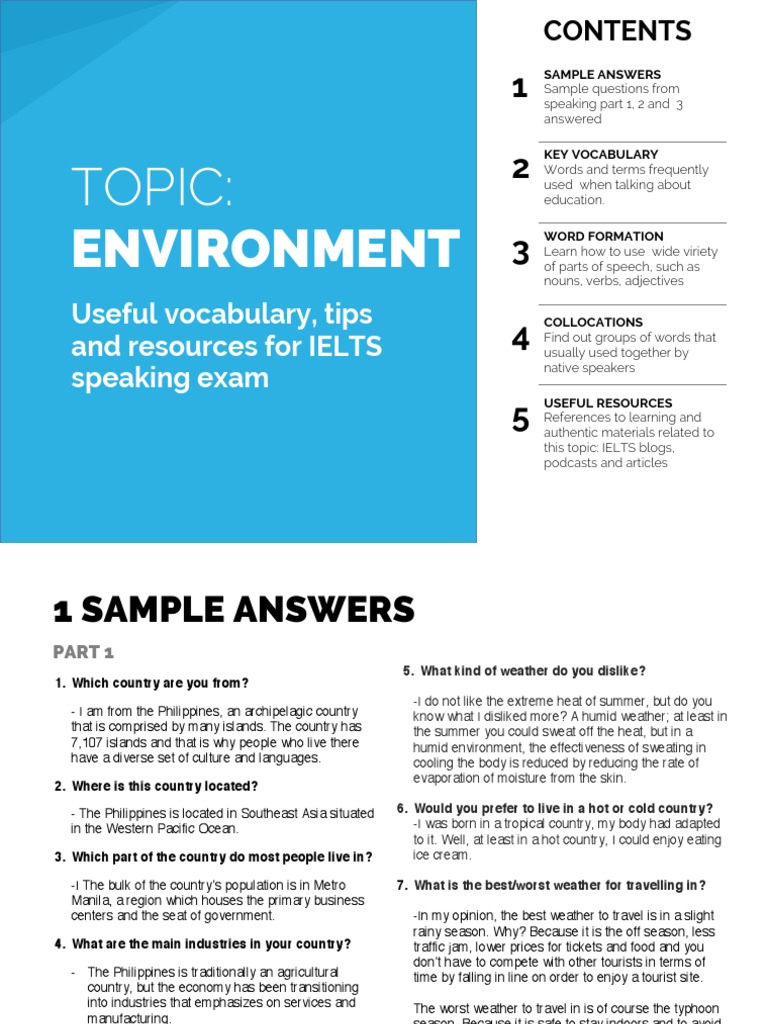 IELTS Speaking: Environment Tips & Vocabulary | PDF | Waste | Pollution
