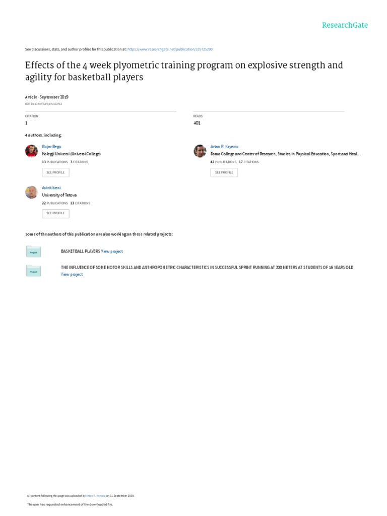 Effects of The 4 Week Plyometric Training Program On Explosive Strength ...