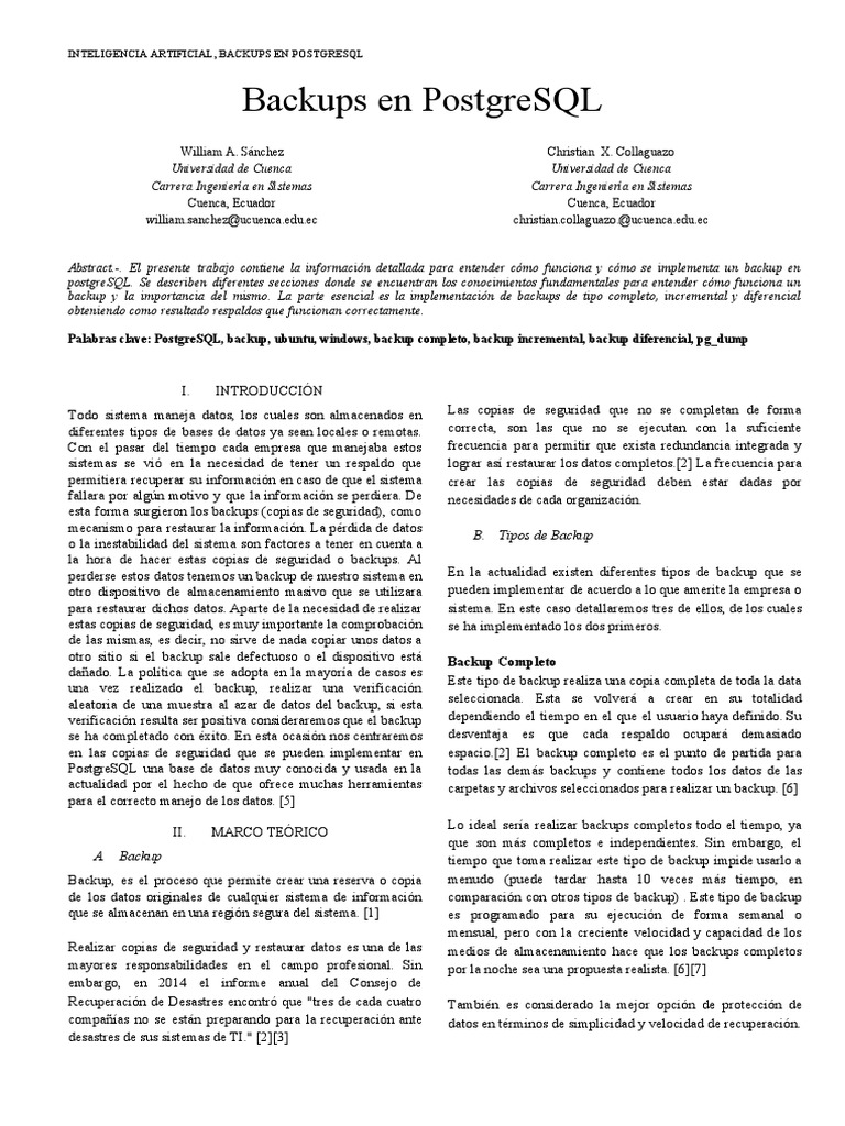 Backups Postgresql | PDF | Apoyo | Postgre Sql