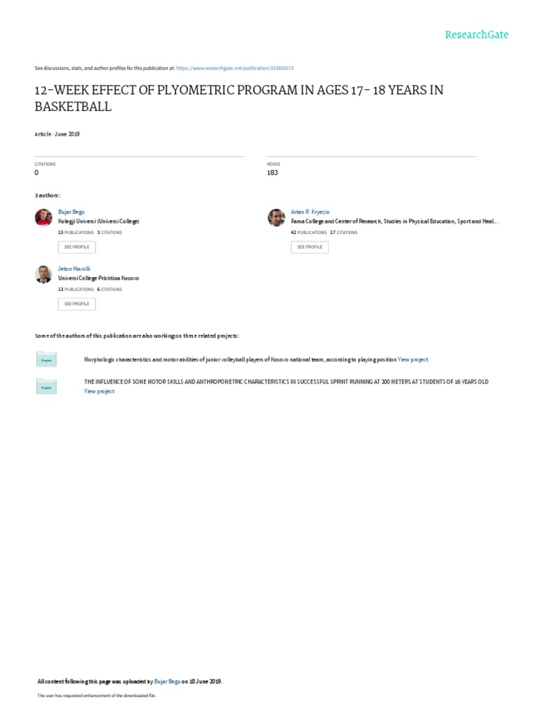 The Effects of a 12-Week Plyometric Training Program on Motor Skills in ...