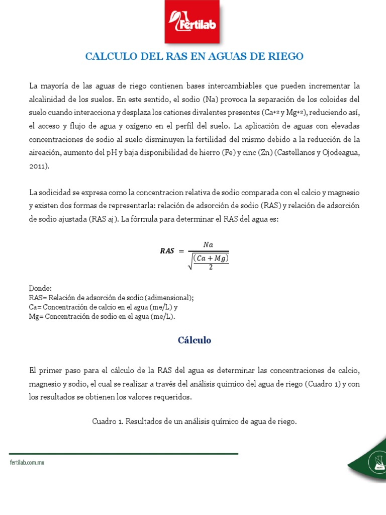 Calculo Del Ras en Aguas de Riego | PDF | Sodio | Calcio