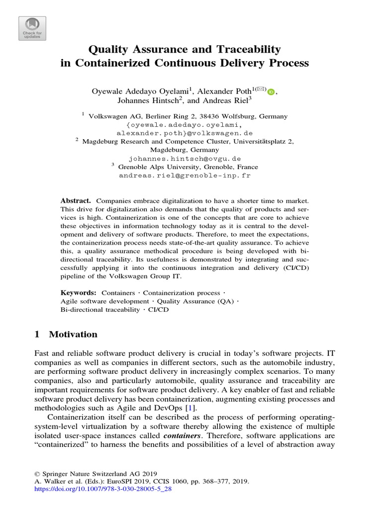 2019-Quality Assurance and Traceability in Containerized Continuous Delivery Process | PDF ...