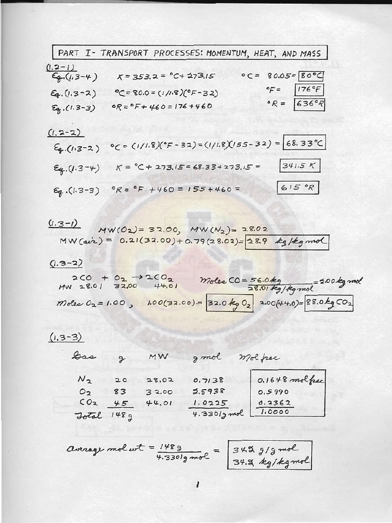 Transport Processes, Geankoplis 3rd Ed - Solutions Manual - CEC PDF | PDF