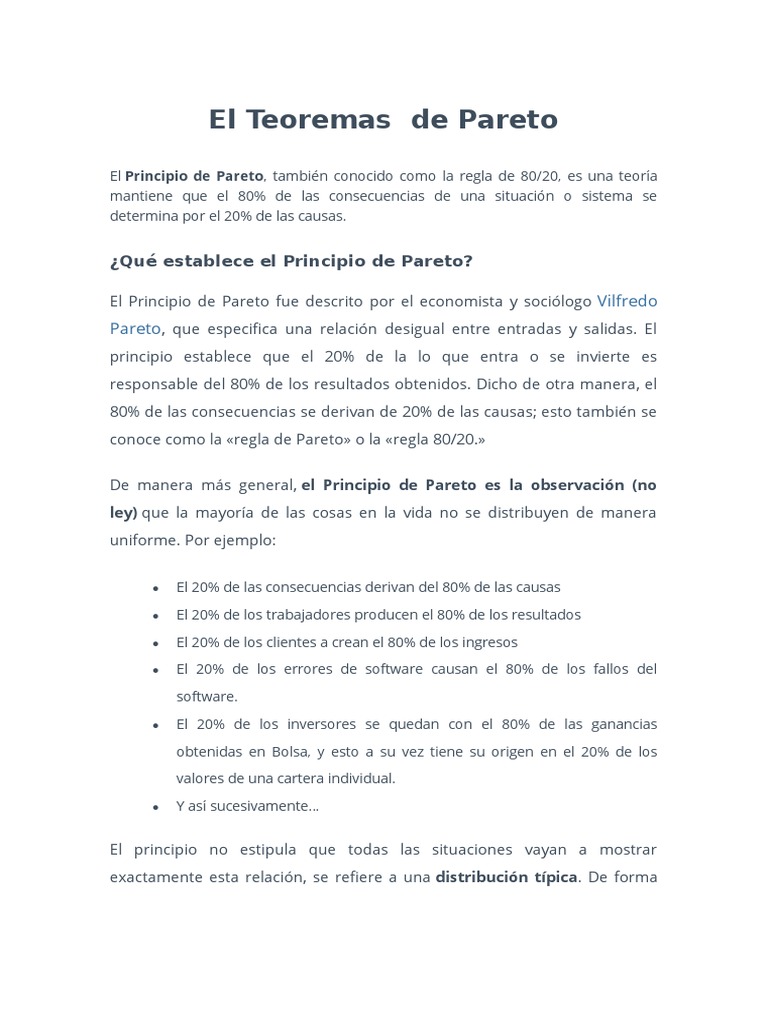 Principio de Pareto: Regla 80/20 | PDF | Ciencias económicas | Economias