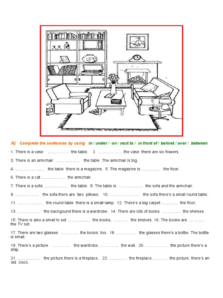 Prepositions of Place - Room Description Exercises | PDF