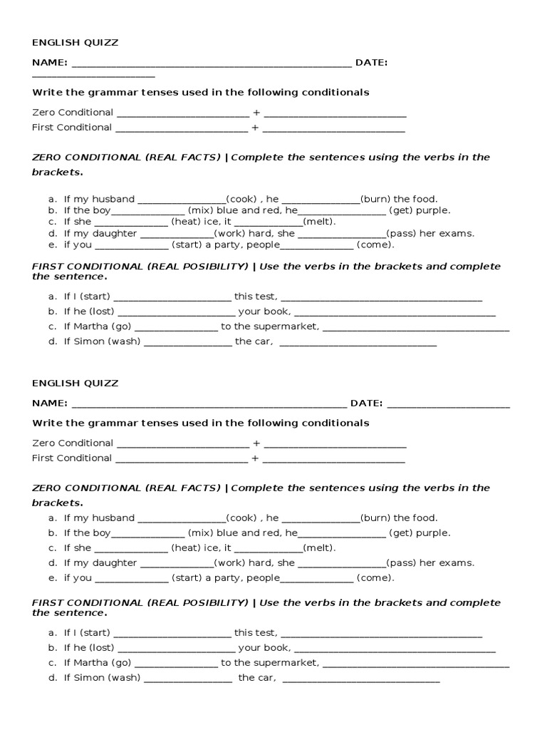 Test Zero and First Conditional 2 | PDF | Linguistic Morphology | Languages