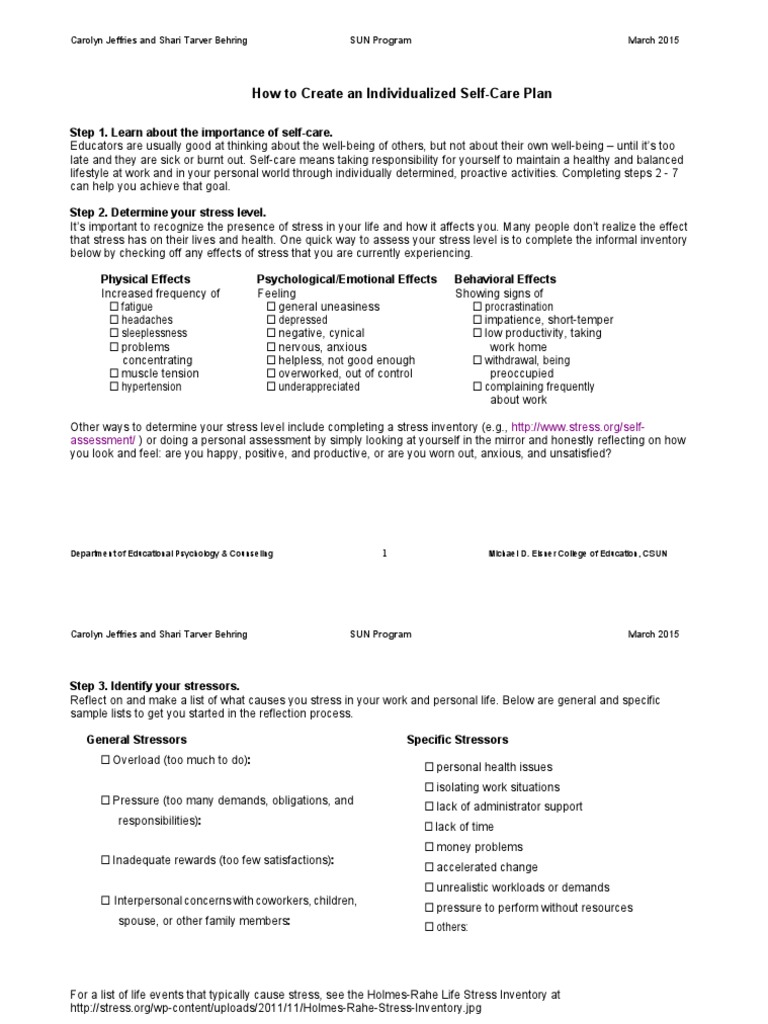 How To Create An Individualized Self-Care Plan: Step 1. Learn About The ...