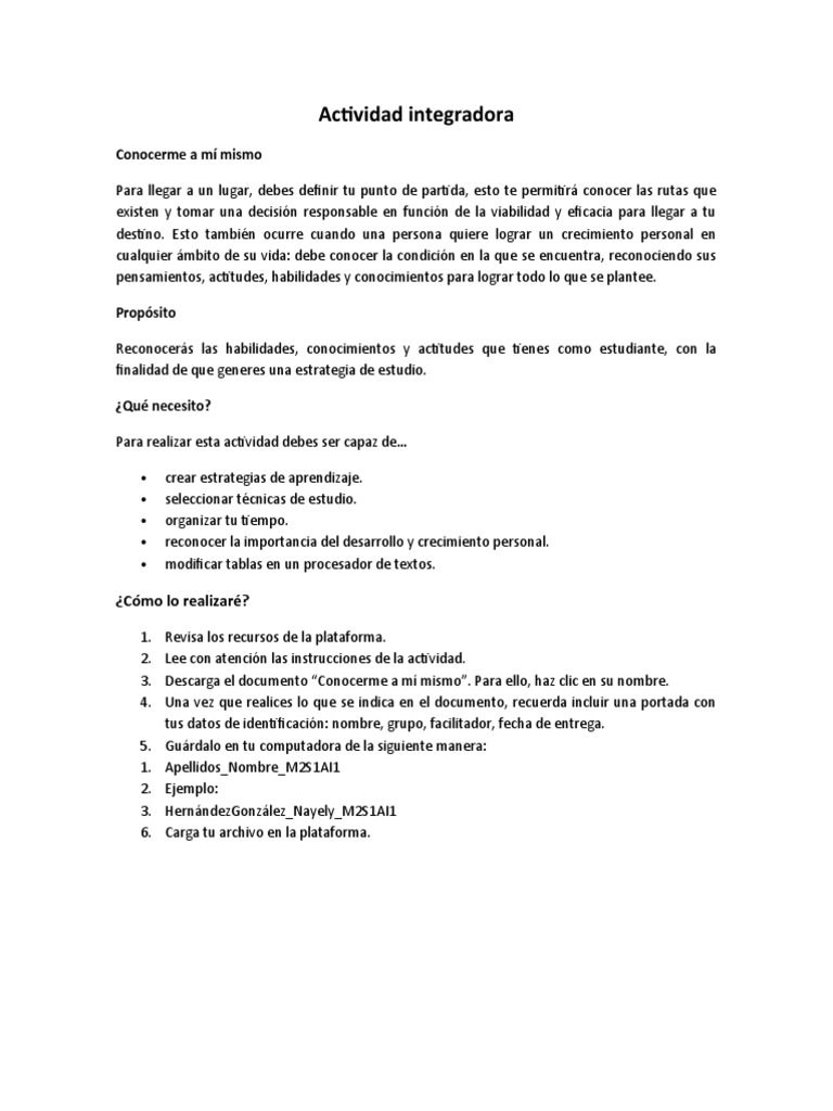 Actividad Integradora 1. Conocerme A Mí Mismo | PDF Actividad Integradora 1. Conocerme A Mí Mismo | PDF