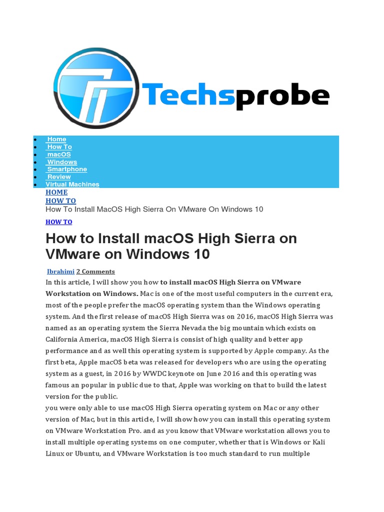 How To Install Macos High Sierra On Vmware On Windows 10 | PDF | Operating System | Mac Os