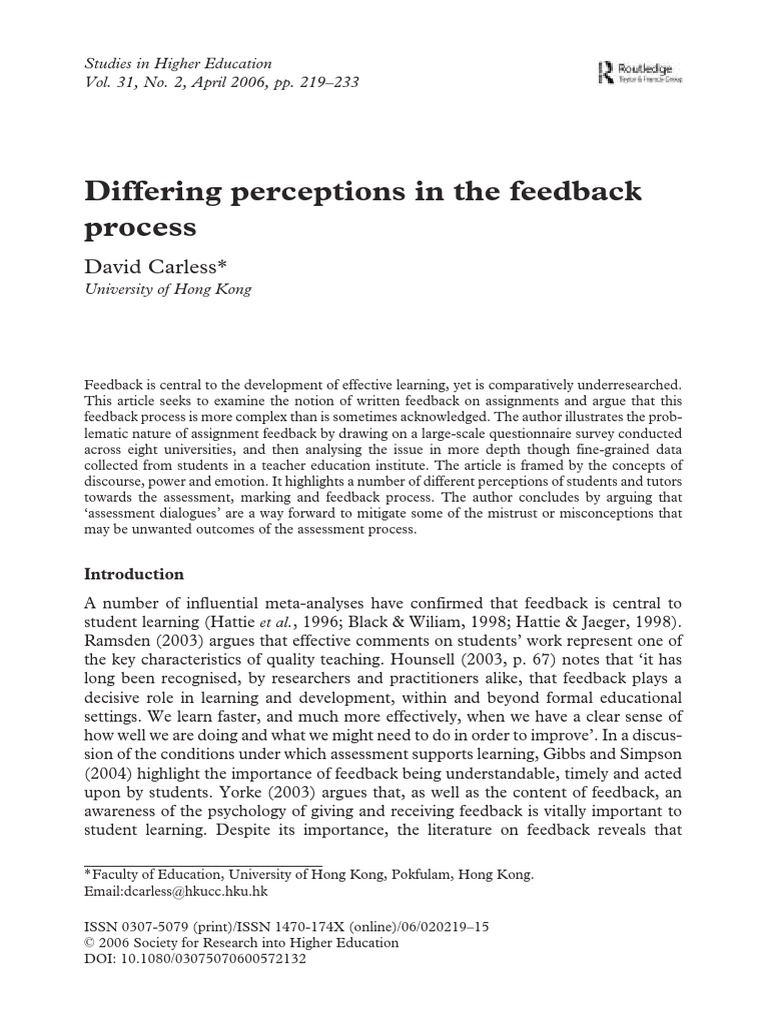 Differing Perceptions in The Feedback Process | PDF | Survey ...