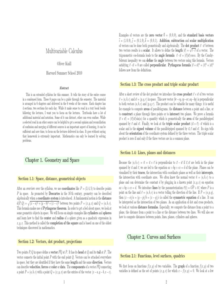 Multivariable Calculus: Chapter 1. Geometry and Space | PDF | Integral ...