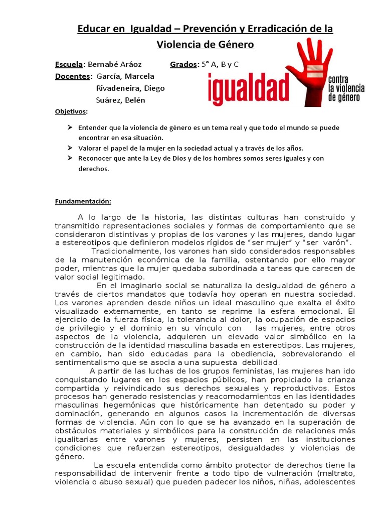 Proyecto Educar en Igualdad - Prevención y Erradicación de La Violencia ...