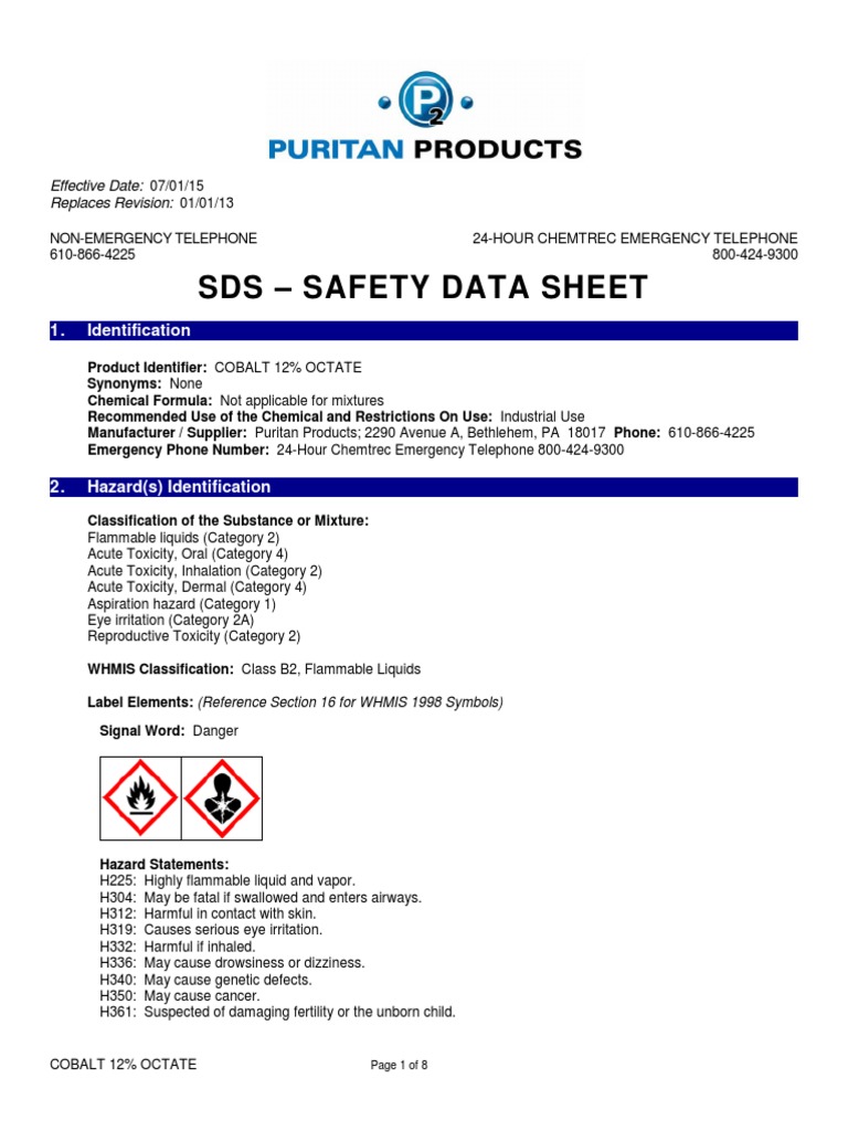 SDS - Safety Data Sheet: 1. Identification | PDF | Allergy | Asthma