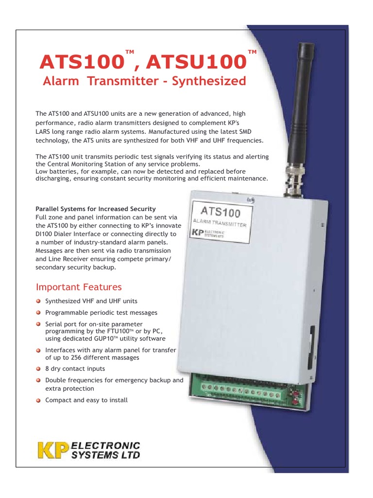 ATS100 ATSU100: Alarm Transmitter - Synthesized | PDF | Radio | Transmitter