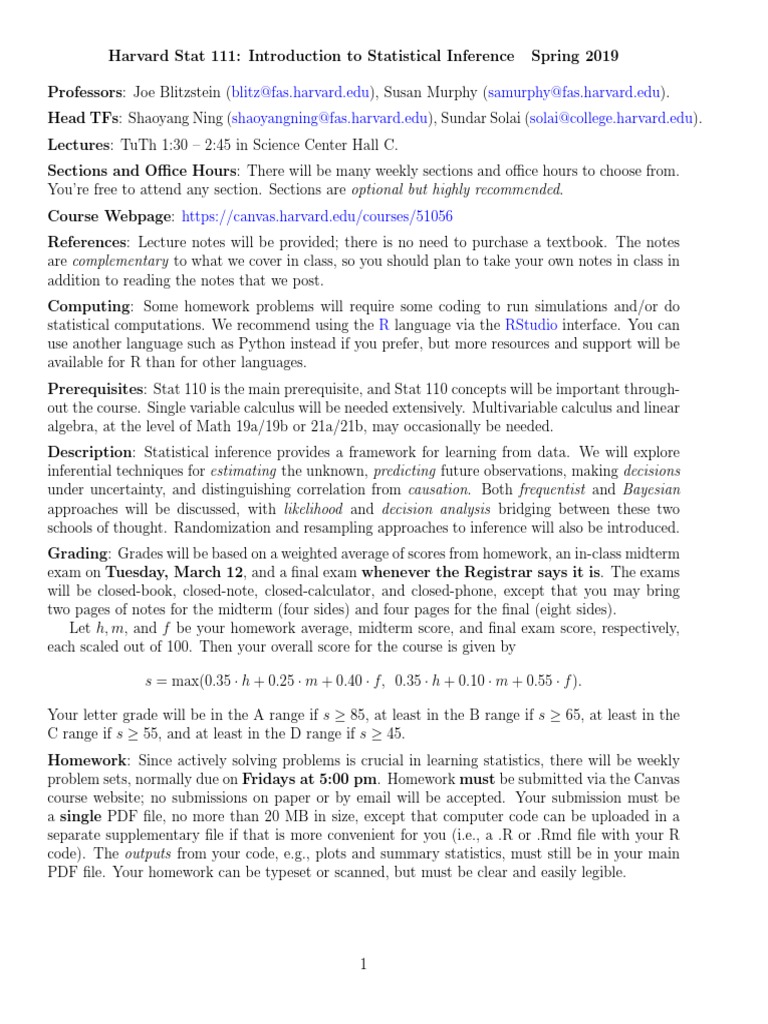 Harvard Statistics 110 Homework Clipart