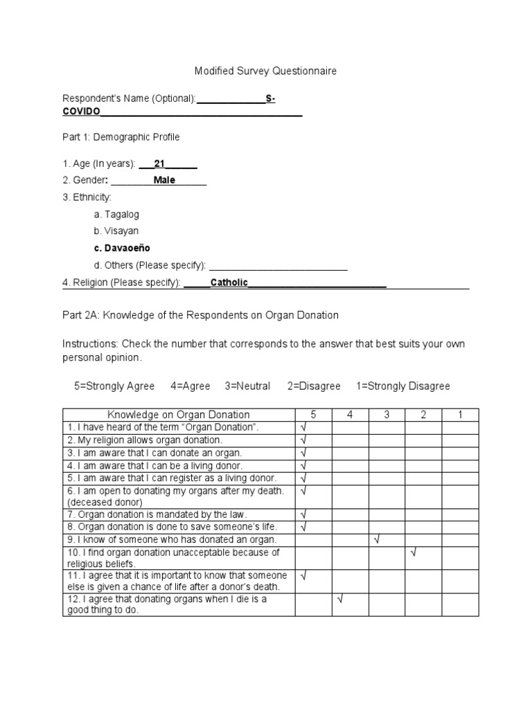 Modified Survey Questionnaire | PDF | Organ Donation | Society