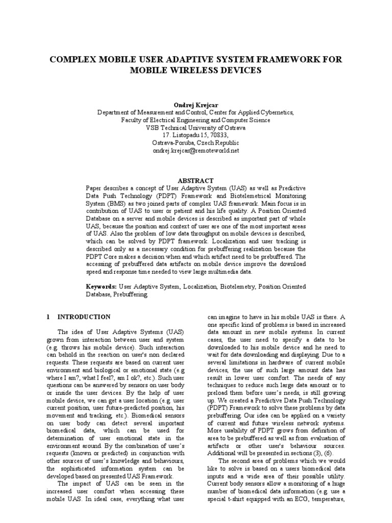 Complex Mobile User Adaptive System Framework For Mobile Wireless Devices - Ubiquitous Computing ...