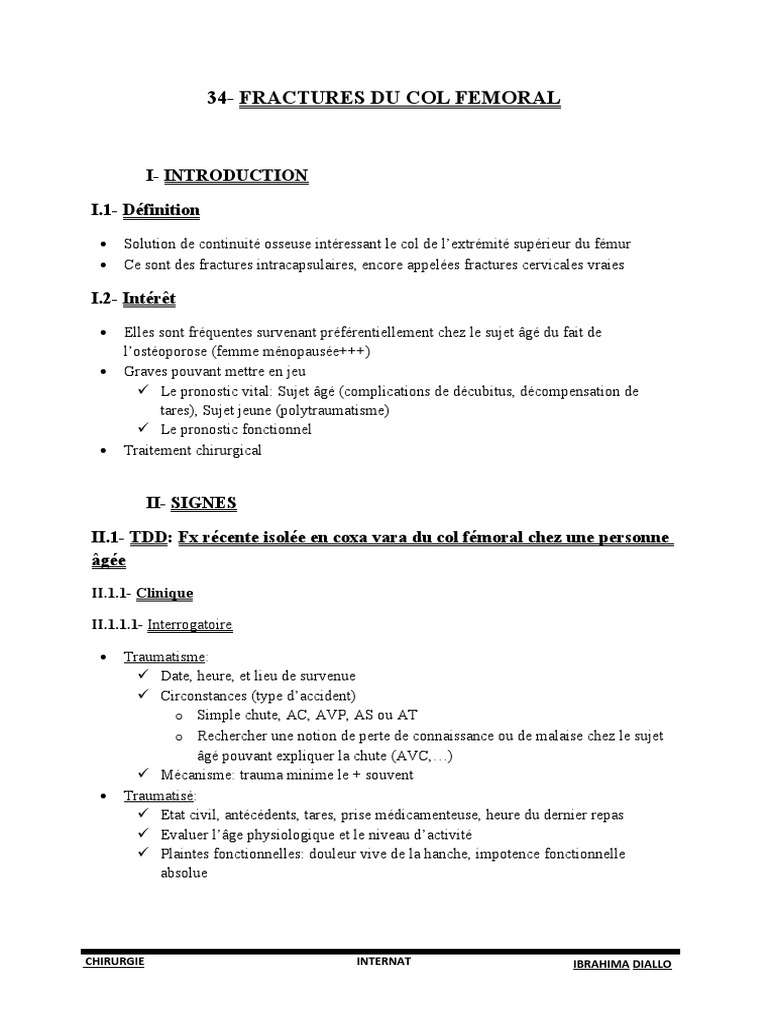 Fractures du col fémoral : diagnostic et traitement | PDF | Médecine ...