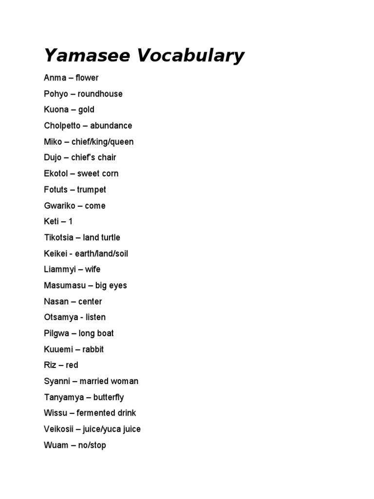 Yamasee Vocabulary 1 | PDF | Art