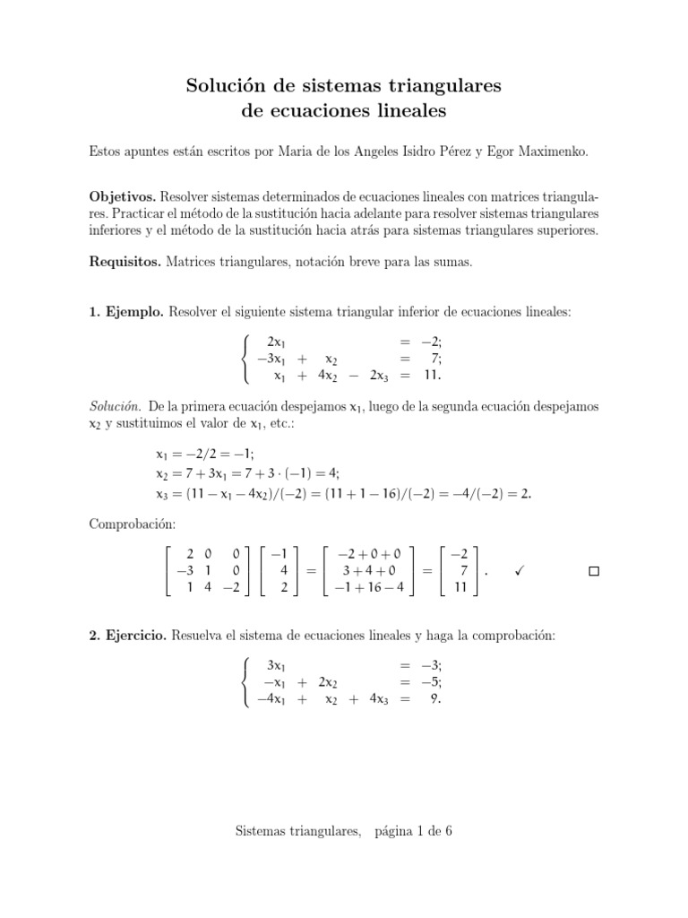 Triangular Systems Of Linear Equations Es Pdf Ecuaciones