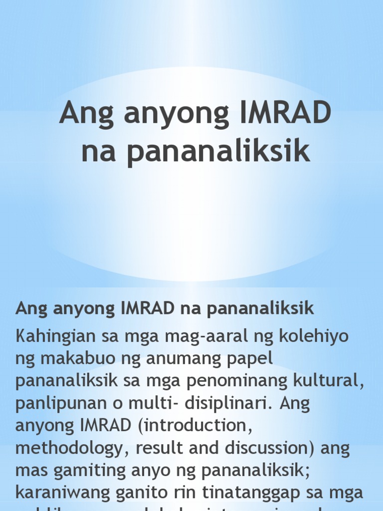Ang Anyong IMRAD Na Pananaliksik | PDF