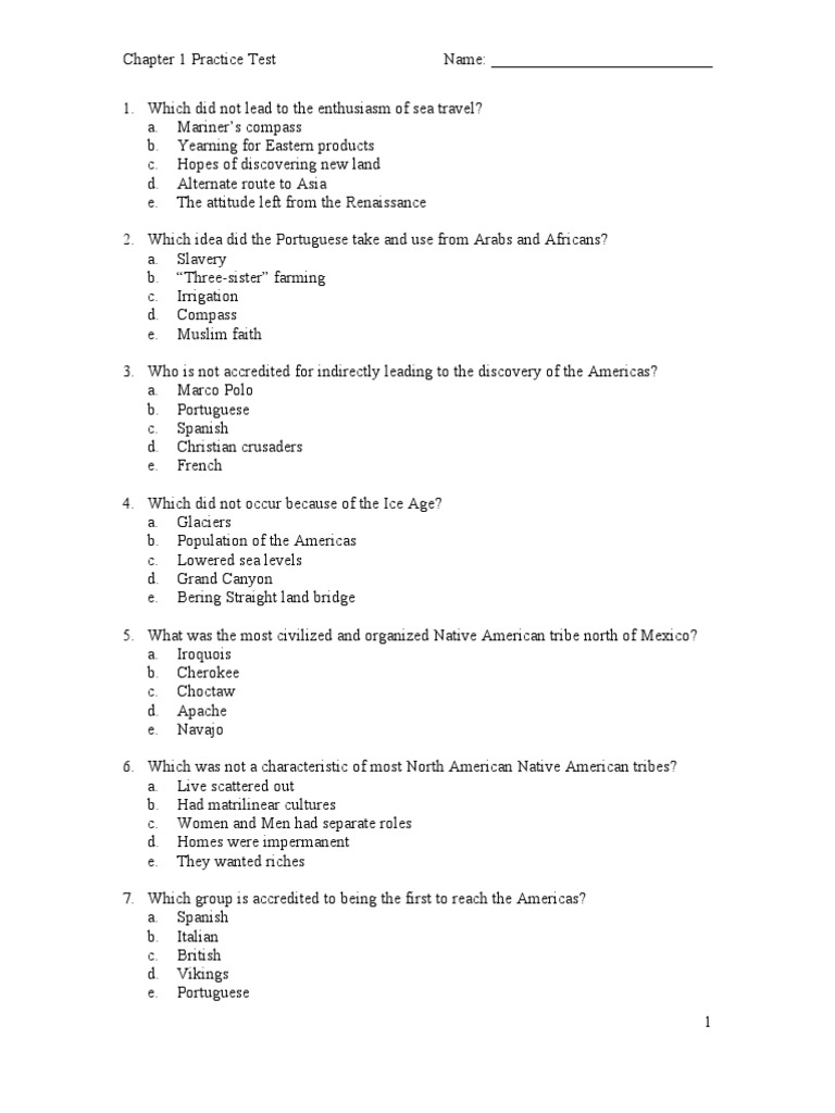 Chapter 1 Sea Travel Practice Test | PDF | Conquistador | North America