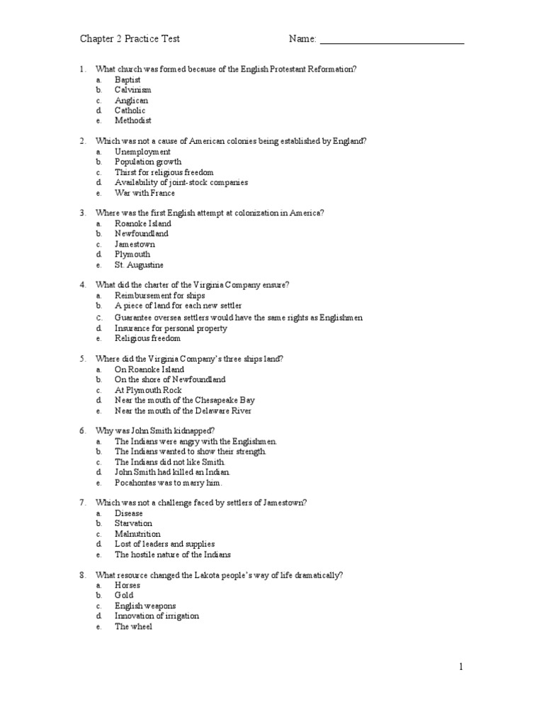 American History AP: Chapter 2 - Test | PDF | Jamestown, Virginia ...
